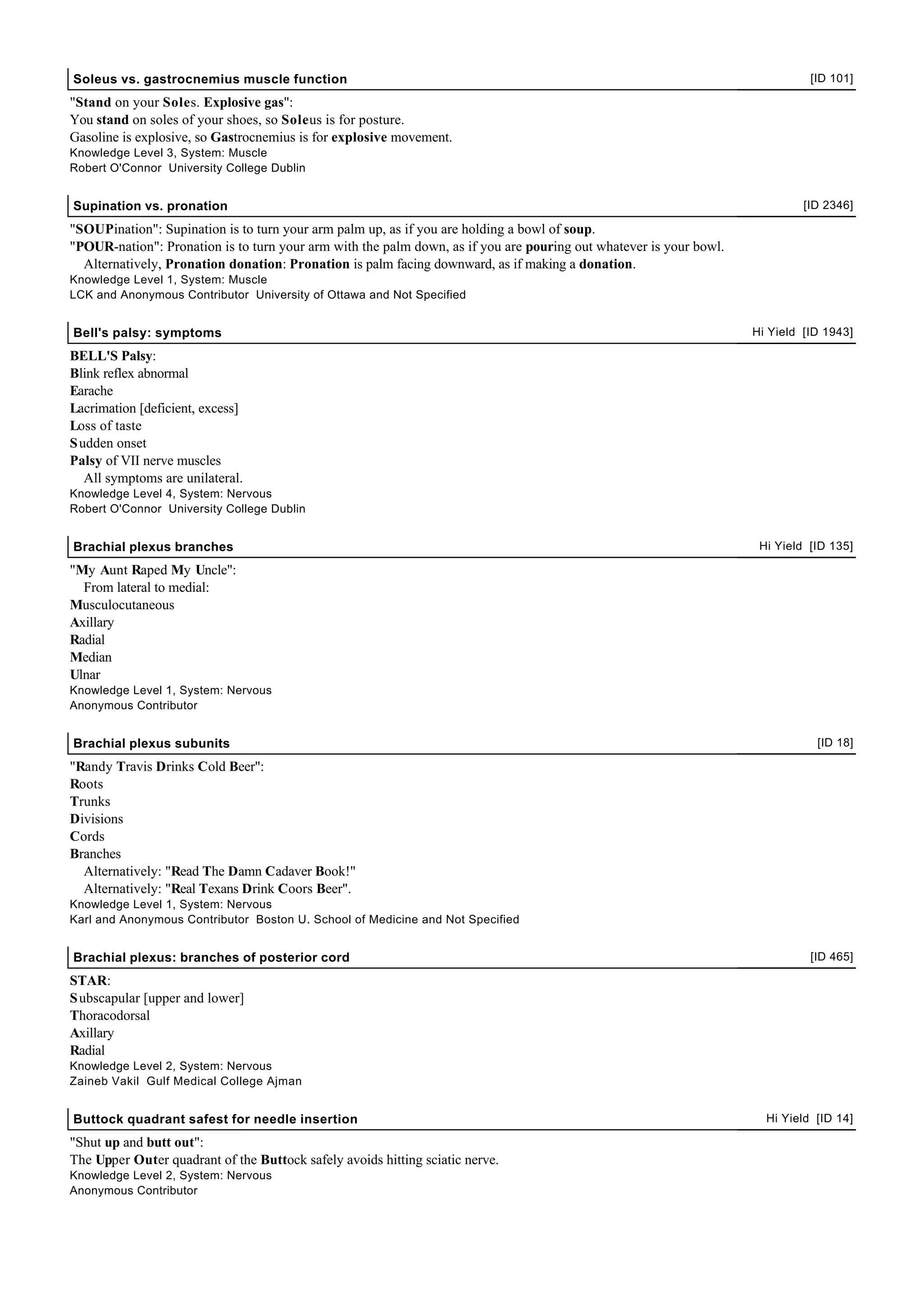 Anatomy mnemonics Guide | PDF