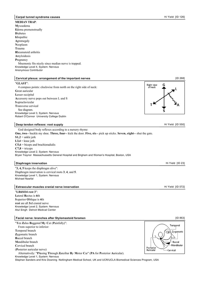 Anatomy mnemonics Guide | PDF