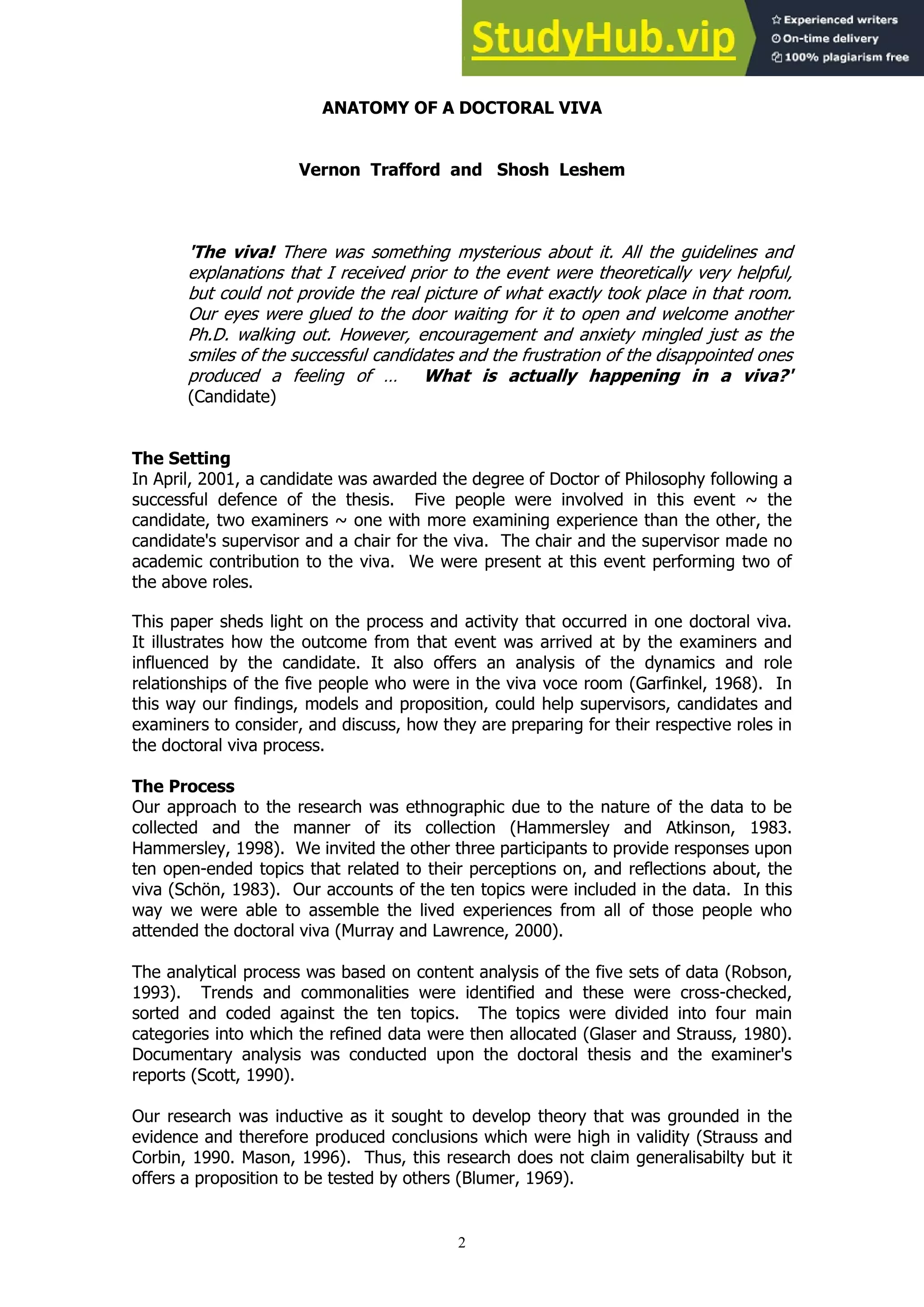 Anatomy Of A Doctoral Viva. | PDF