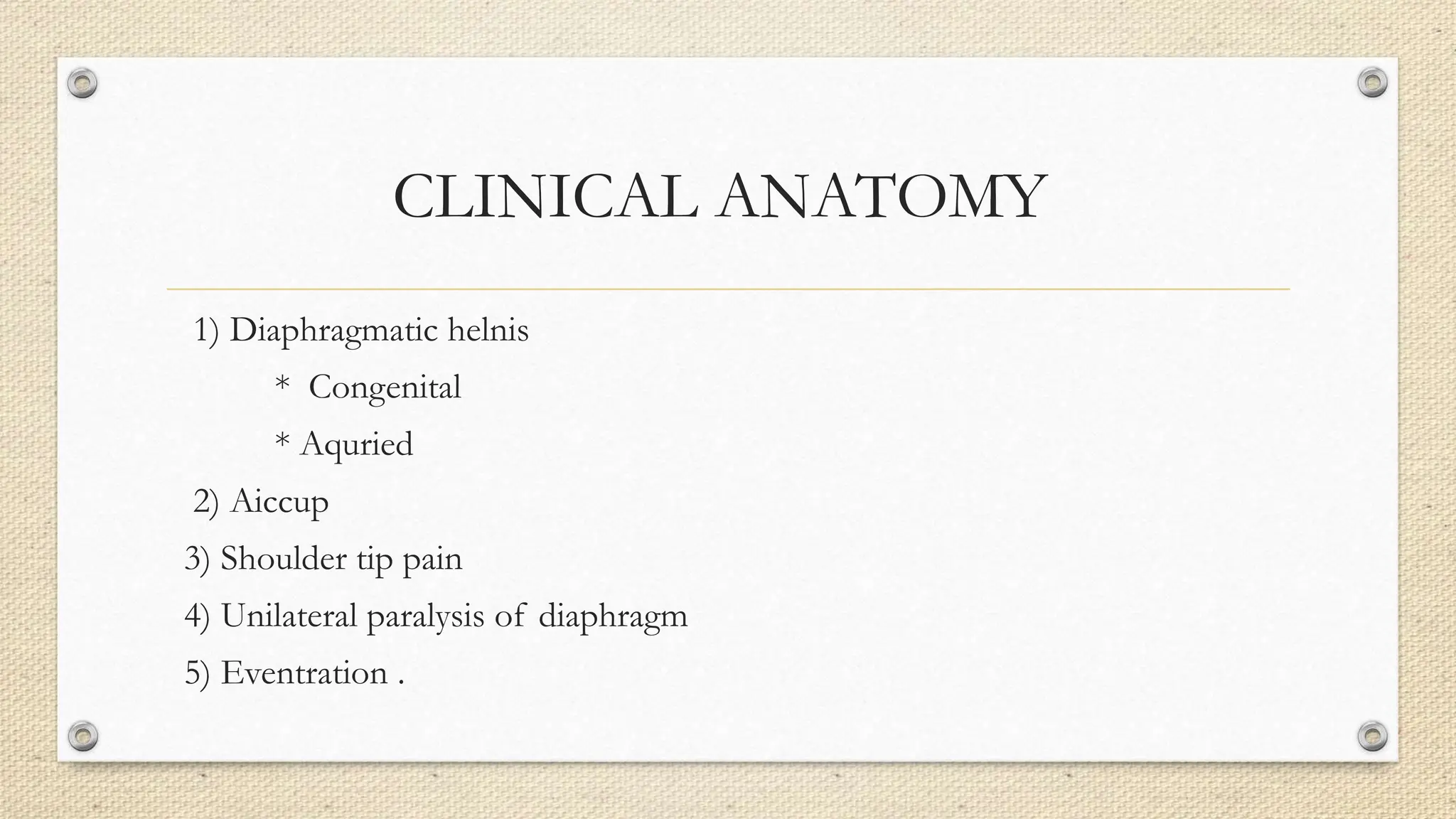 Anatomy of Diaphragm - a short notes for exams | PPTX