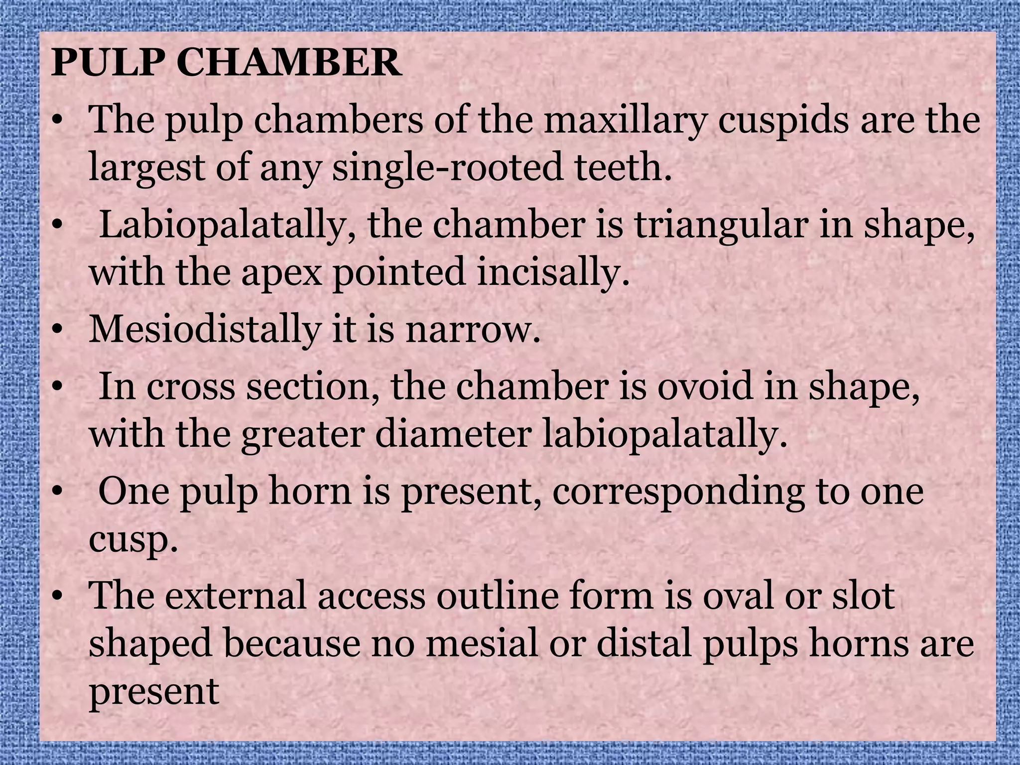 Anatomy of pulp cavity of maxillary teeth (2) | PPTX