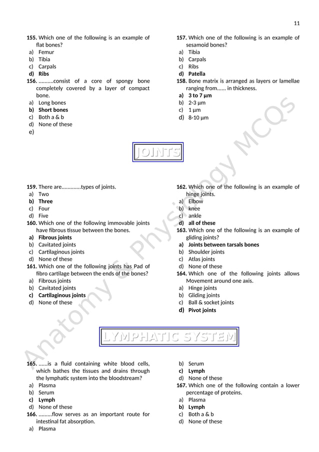 Anatomy & Physiology MCQs (2).pdf | Biological Sciences | Science
