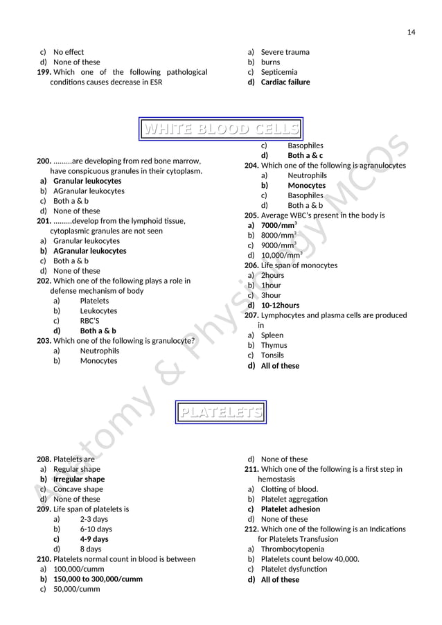 Anatomy & Physiology MCQs (2).pdf | Biological Sciences | Science
