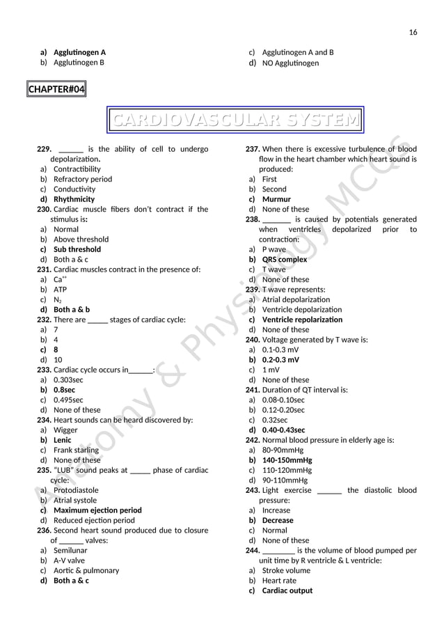 Anatomy & Physiology MCQs (2).pdf | Biological Sciences | Science