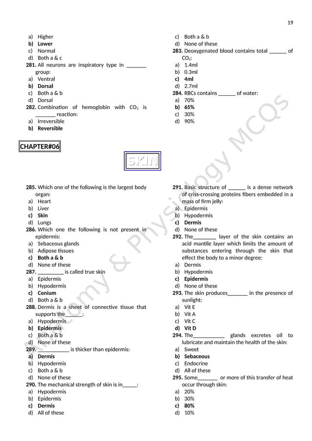Anatomy & Physiology MCQs (2).pdf | Biological Sciences | Science