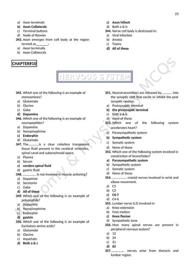 Anatomy & Physiology MCQs (2).pdf | Biological Sciences | Science