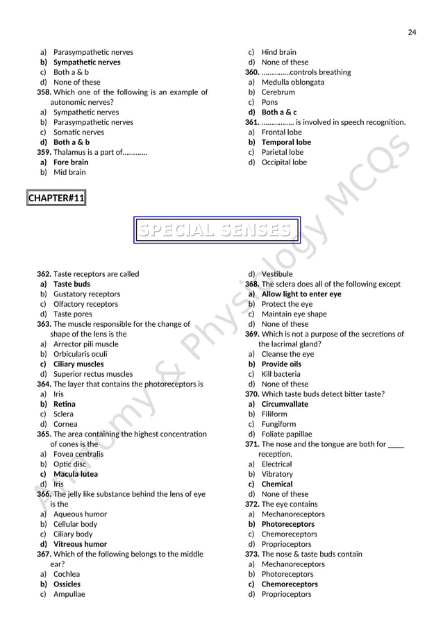 Anatomy & Physiology MCQs (2).pdf | Biological Sciences | Science