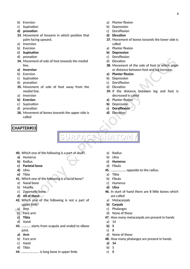 Anatomy & Physiology MCQs (2).pdf | Biological Sciences | Science