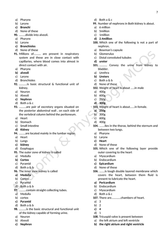 Anatomy & Physiology MCQs (2).pdf | Biological Sciences | Science