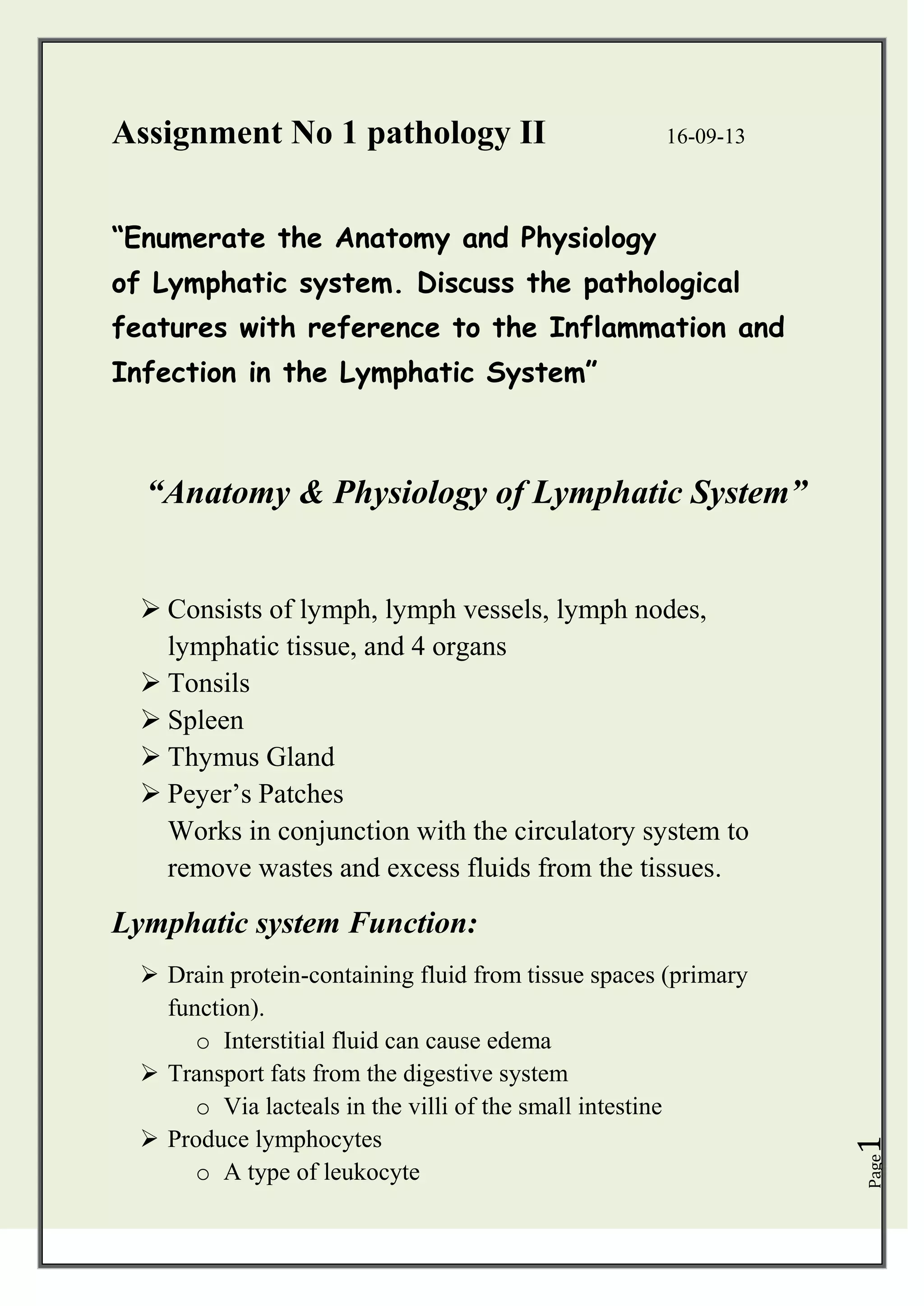 Anatomy & physiology of lymphatic system | PDF