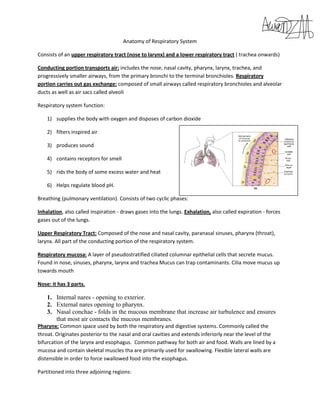 Anatomy & physiology of respiratory system | PDF