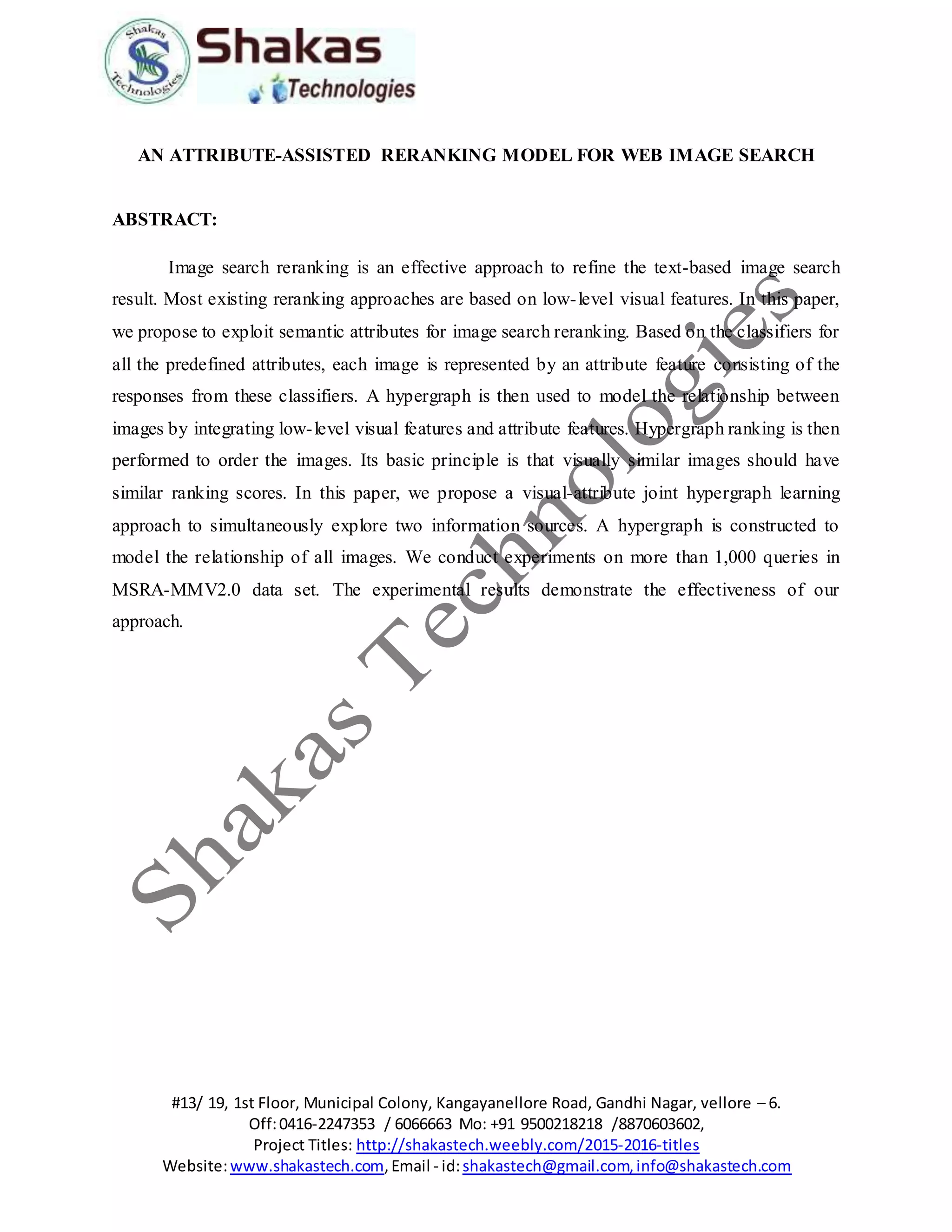 An attribute assisted reranking model for web image search | PDF