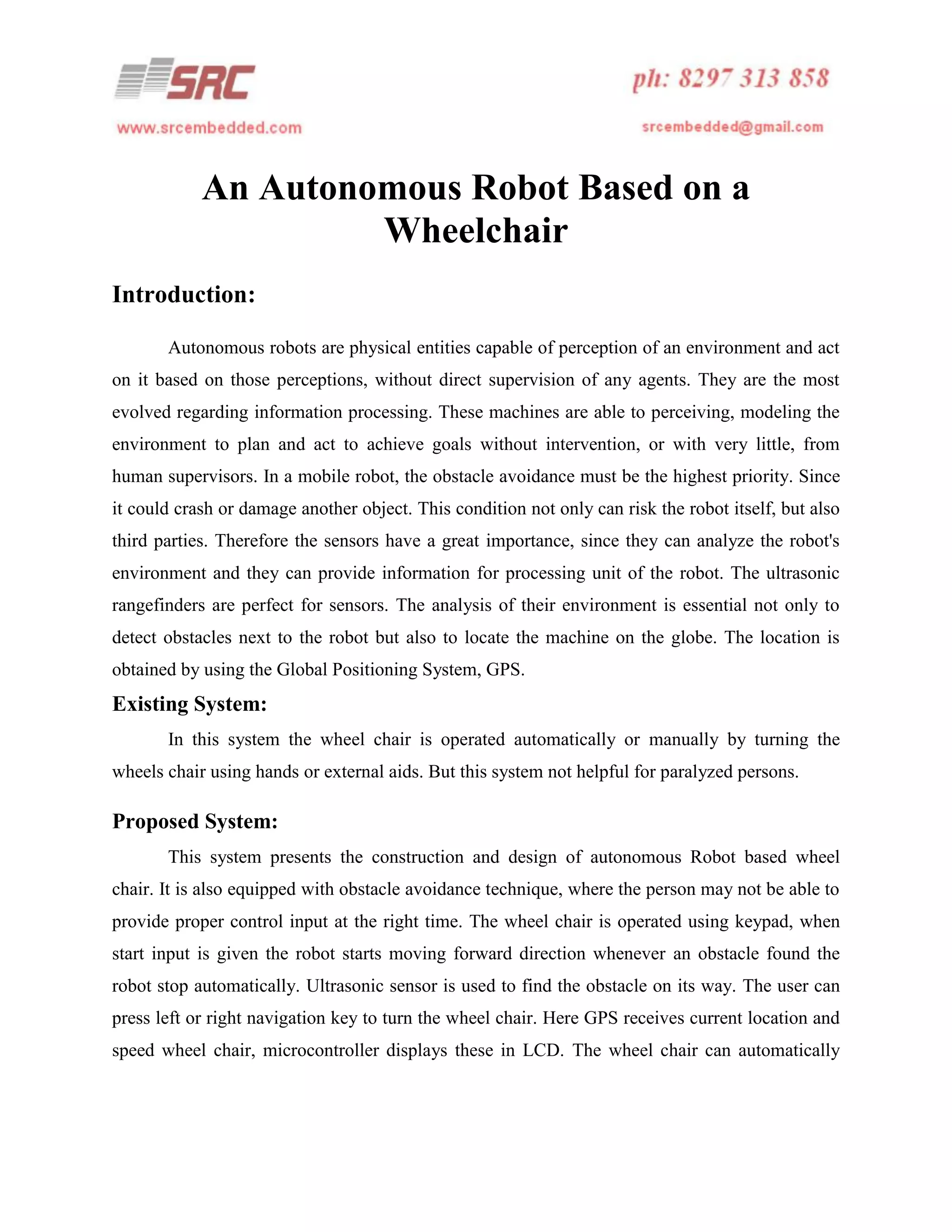 An autonomous robot based on a wheelchair | PDF