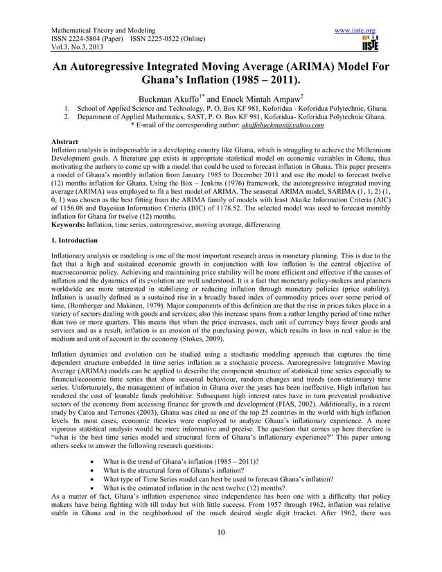 An Autoregressive Integrated Moving Average Arima Model For Ghanas Inflation Pdf