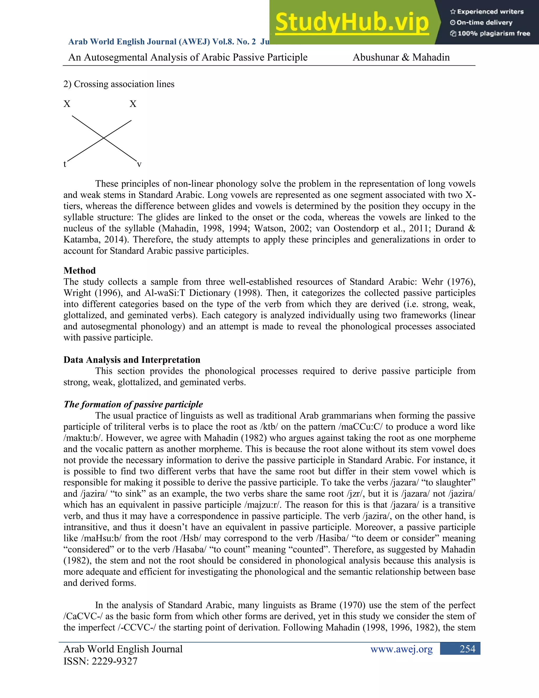 An Autosegmental Analysis Of Arabic Passive Participle Of Triliteral ...