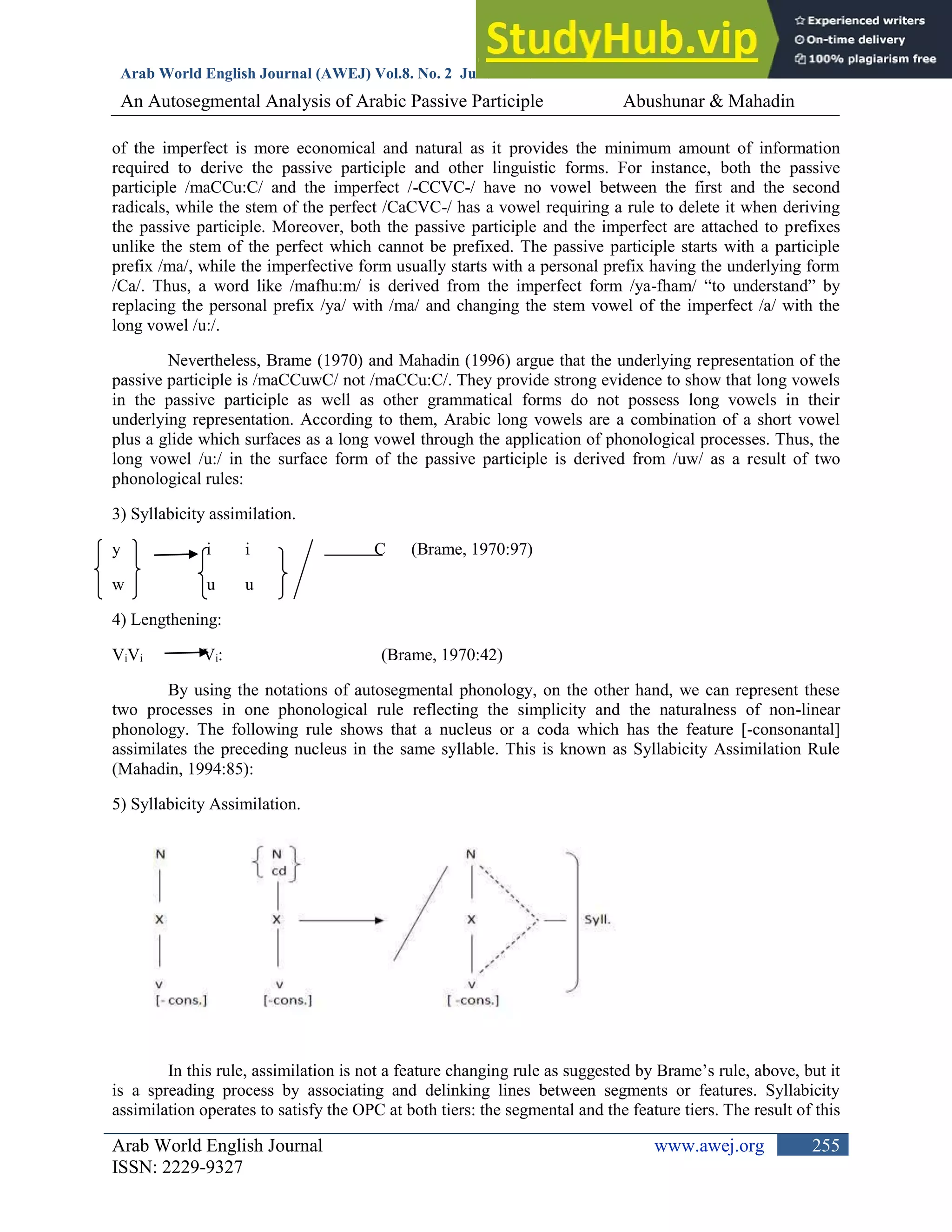 An Autosegmental Analysis Of Arabic Passive Participle Of Triliteral Verbs An Autosegmental ...