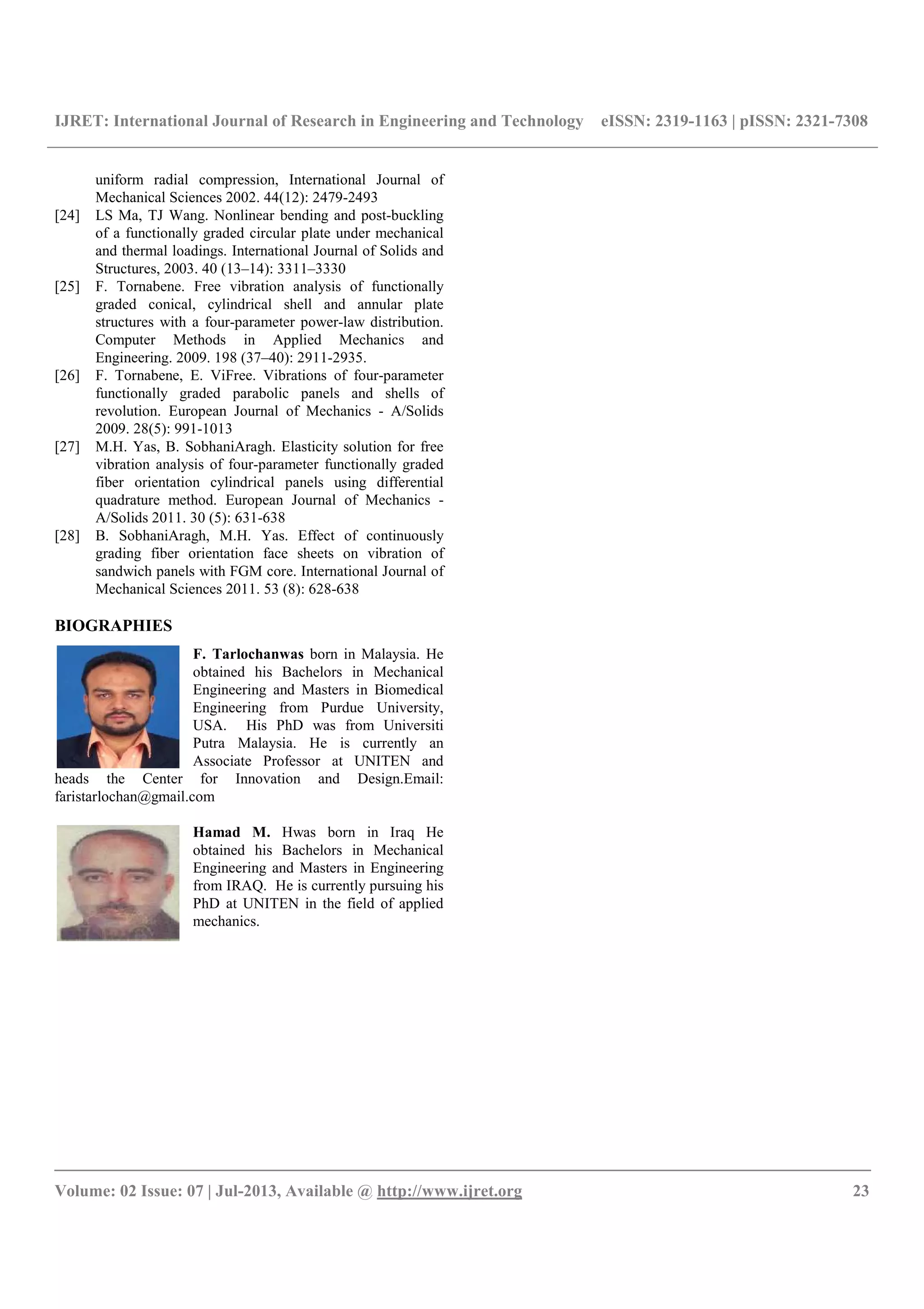 An Axisymmetric Bending Analysis Of Functionally Pdf Physics Science
