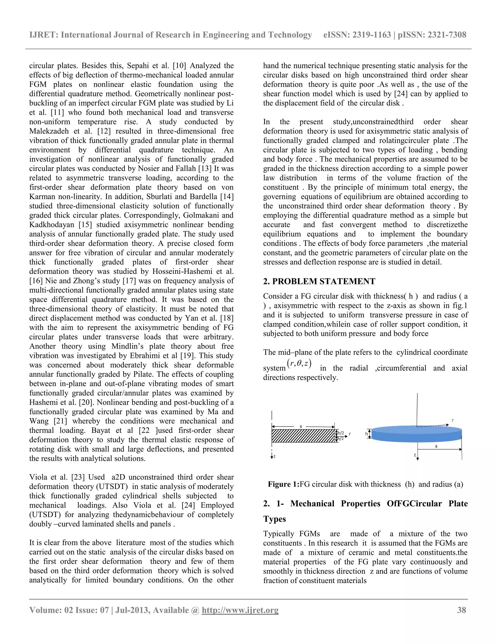 An Axisymmetric Bending And Shear Stress Analysis Of Of Functionally Graded Circular Plate Based