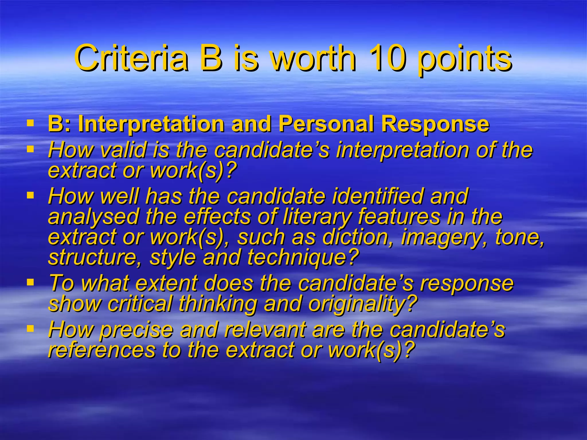 Anaysing The Ib Oral Assessment Criteria | PPT