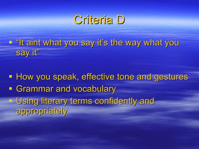 Anaysing The Ib Oral Assessment Criteria | PPT