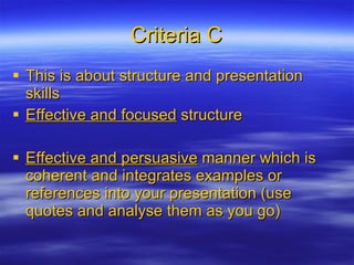 Anaysing The Ib Oral Assessment Criteria | PPT