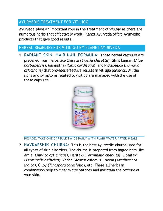 An Ayurvedic Perspective of Vitiligo | DOCX | Herbs and Supplements | Alternative Medicine