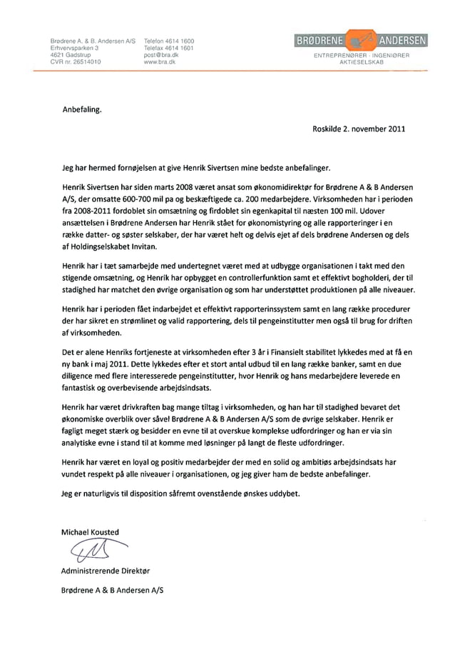 Anbefaling fra ceo, brdr. a. og b. andersen as | PDF