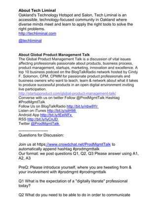 Global Product Management Talk With Anca Mosoiu, Founder of Tech Liminal, On Hacking ...