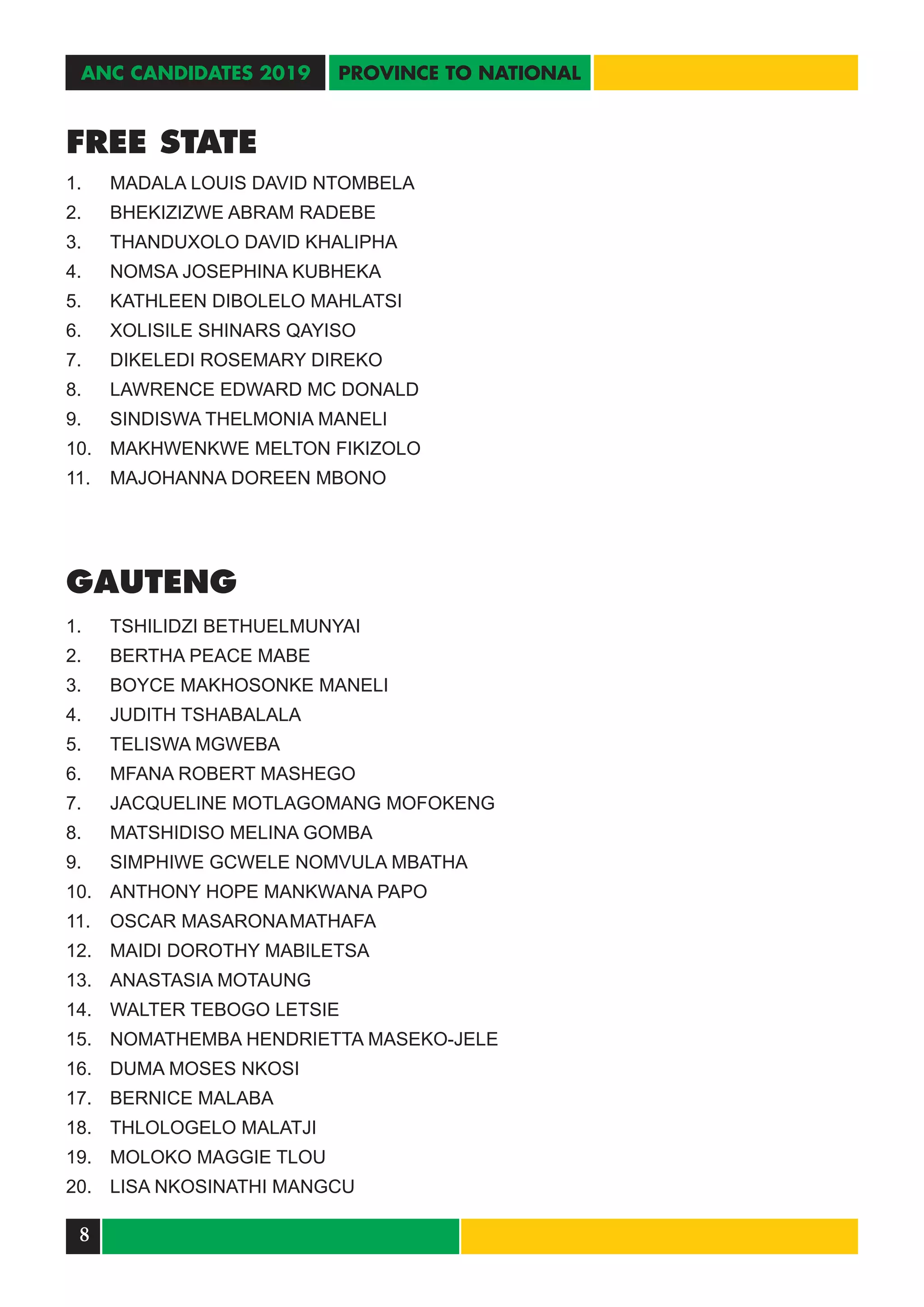 ANC candidate list 2019 elections | PDF