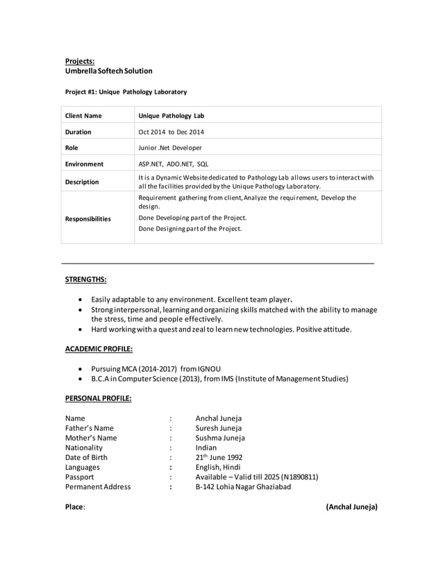 Anchal resume | DOCX | Technology & Computing