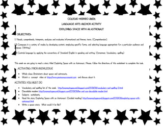Anchor Activity- EXPLORING SPACE WITH AN ASTRONAUT | PPT