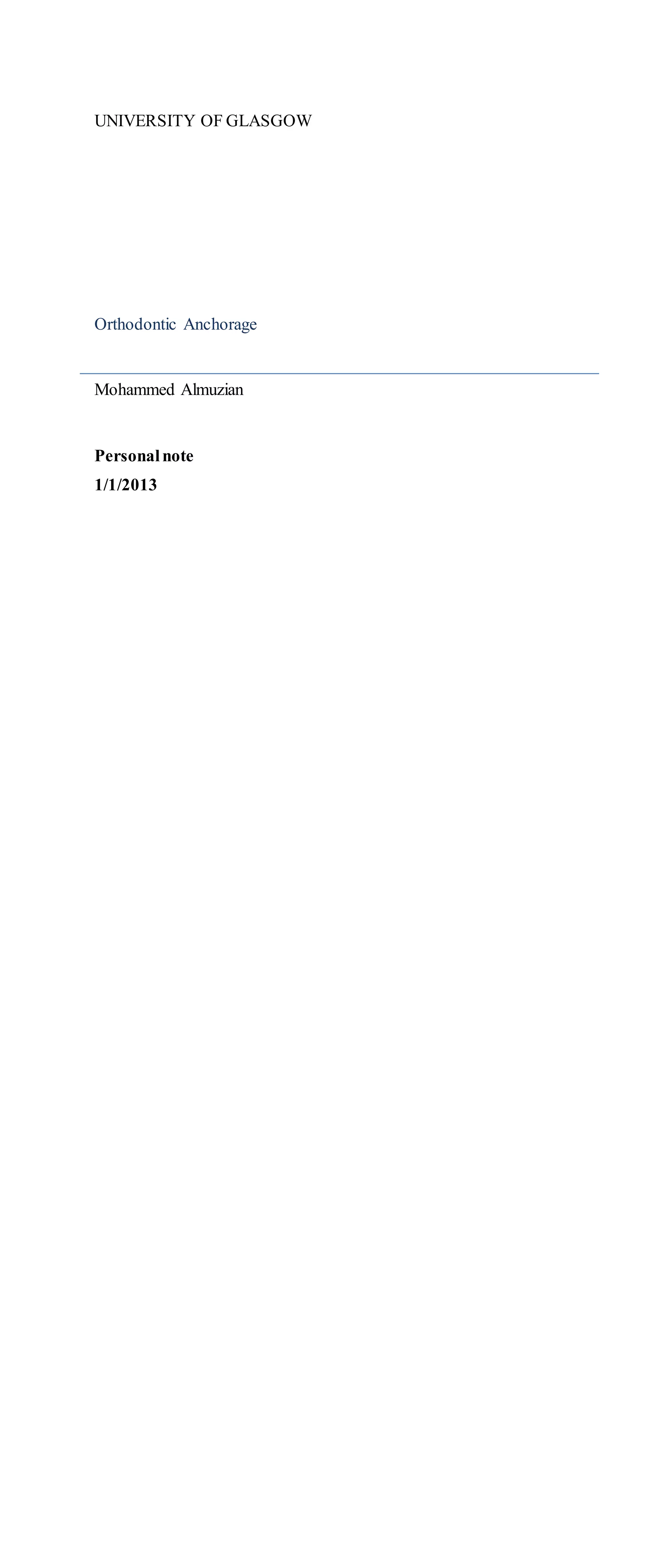 Orthodontic anchorage / for orthodontists by Almuzian | DOCX