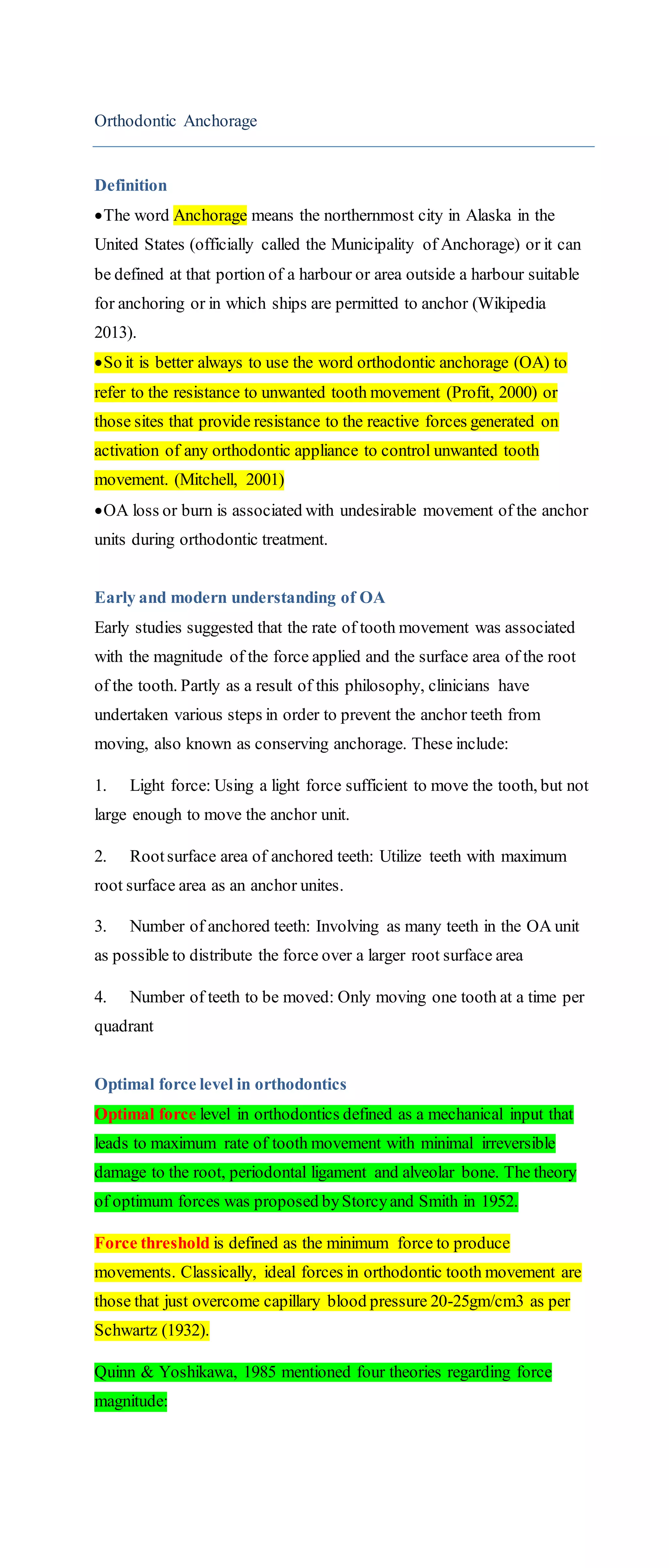 Orthodontic anchorage / for orthodontists by Almuzian | DOCX
