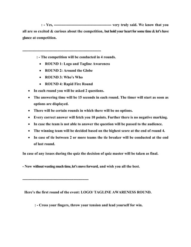 basic Anchoring script for buiness quiz competition | PDF