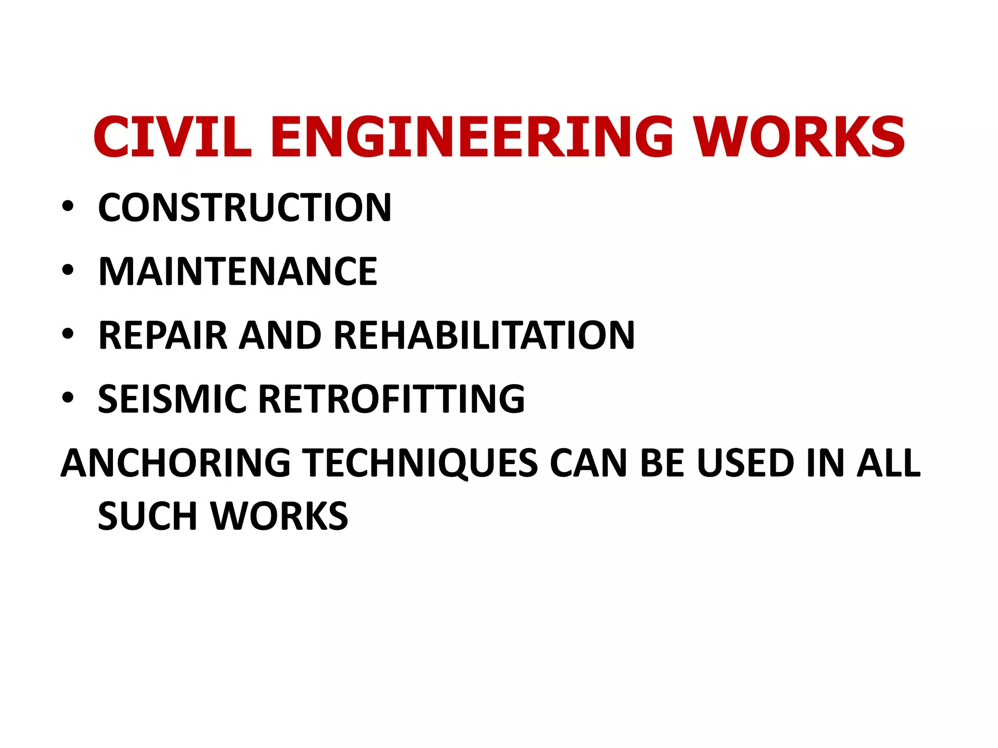 Anchors in civil engineering works | PPTX