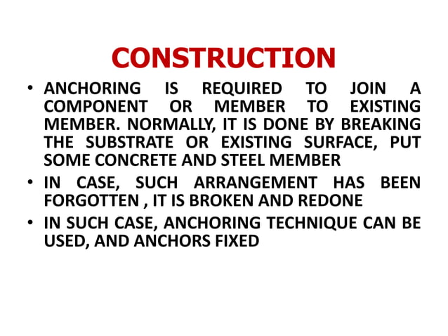 Anchors in civil engineering works | PPTX
