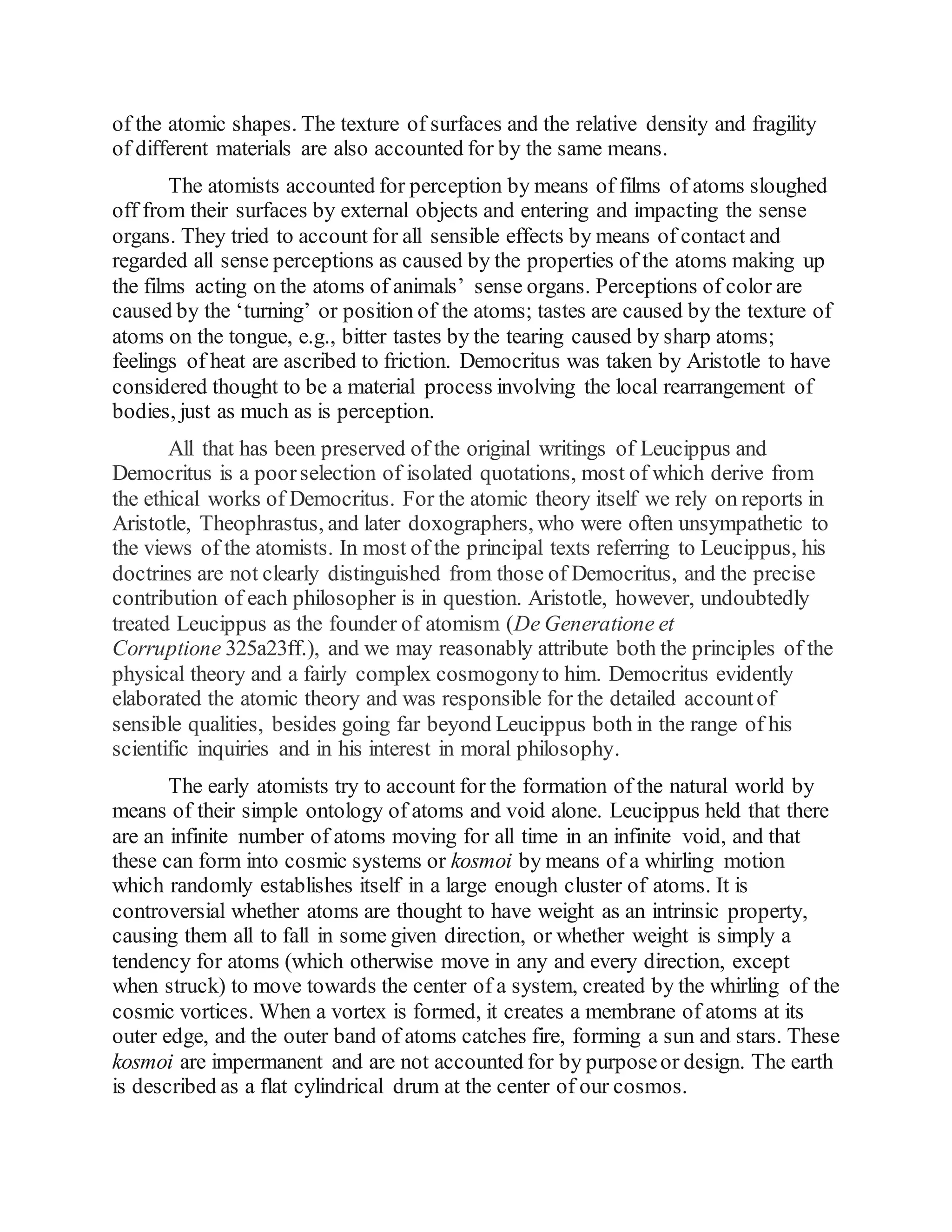 Ancient atomism of leucippus and democritus phil | DOCX