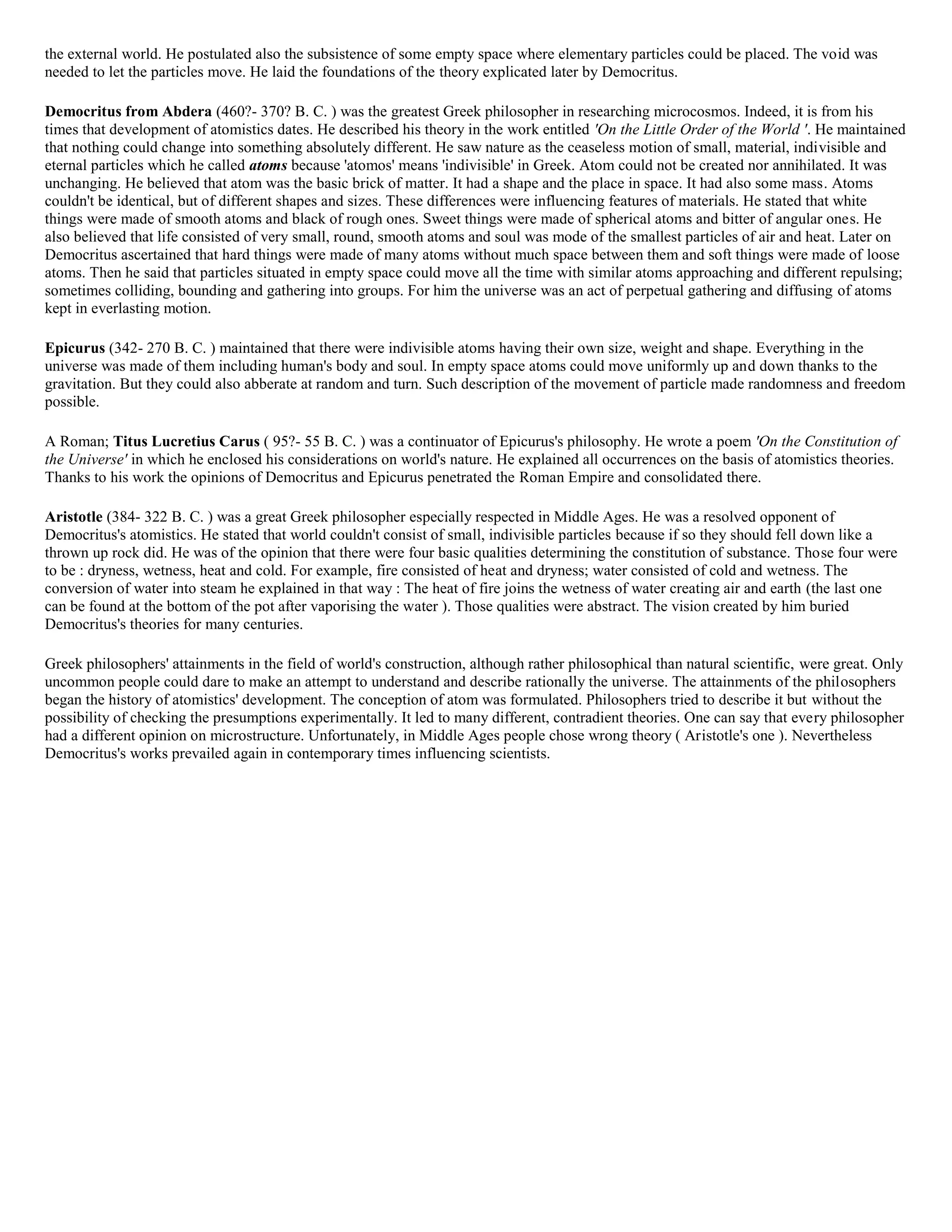 Ancient atomists | DOCX | Chemistry | Science