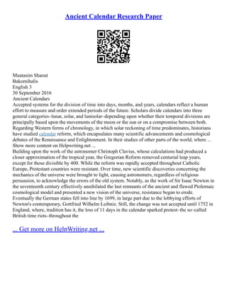 Ancient Calendar Research Paper | PDF
