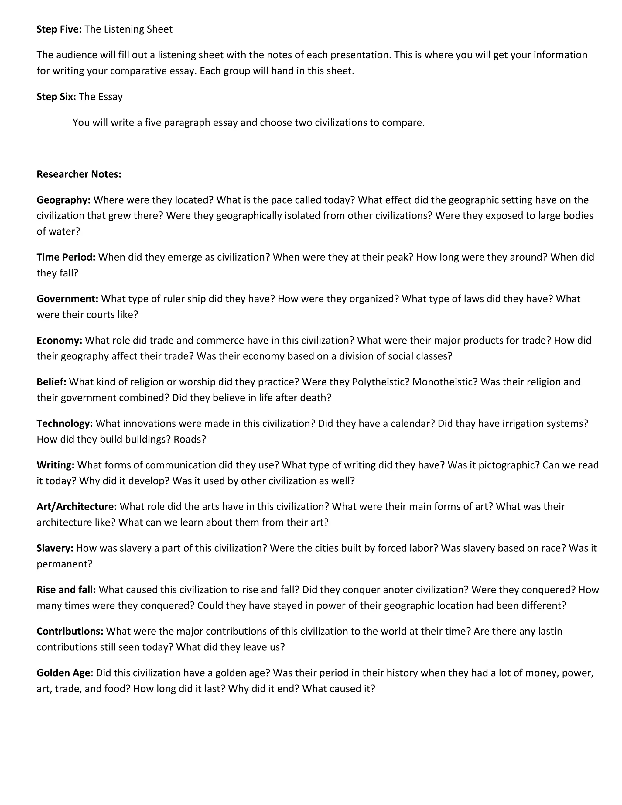 Ancient civilization project | DOCX