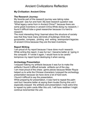 Ancient civilizations reflection | DOCX