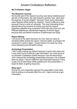 Ancient civilizations reflection | PDF