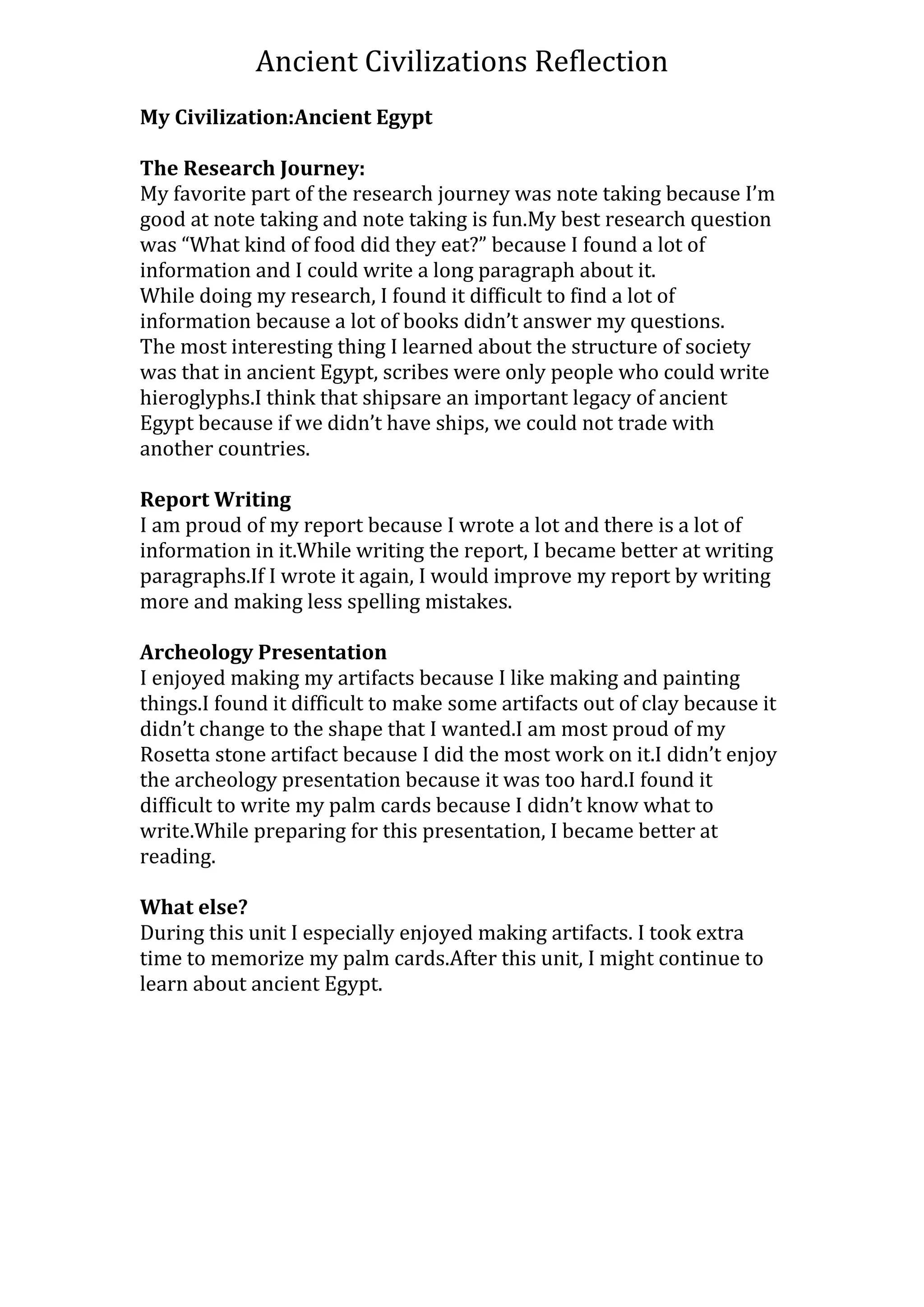 Ancient civilizations reflection | DOCX