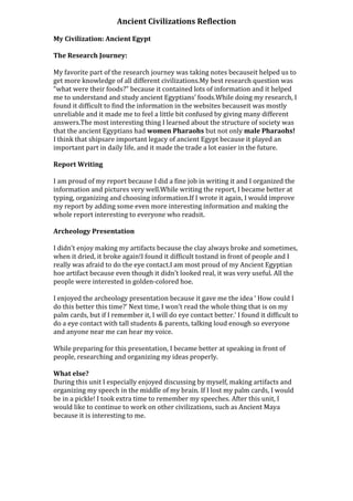 Ancient civilizations reflection | DOCX