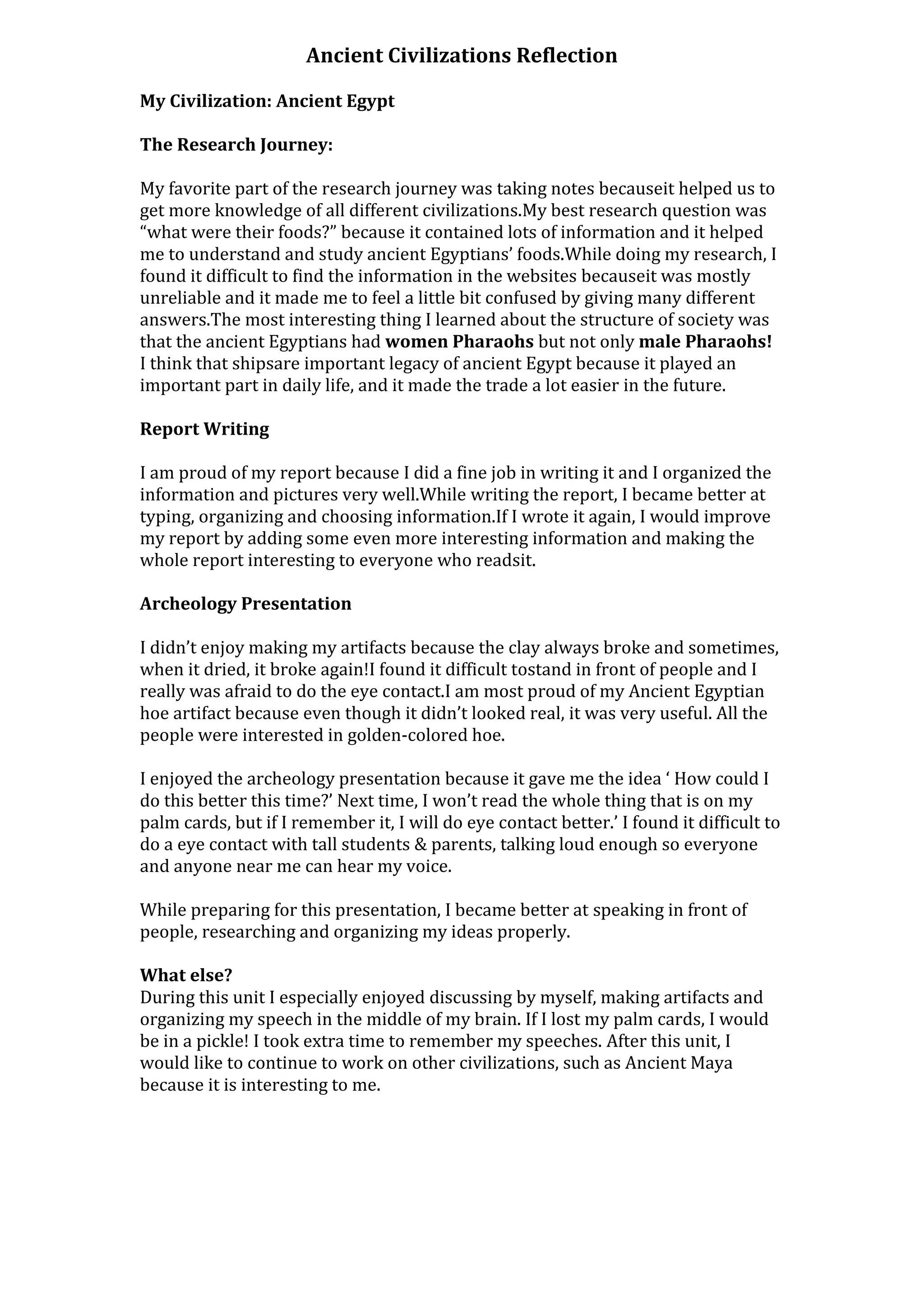 Ancient civilizations reflection | DOCX