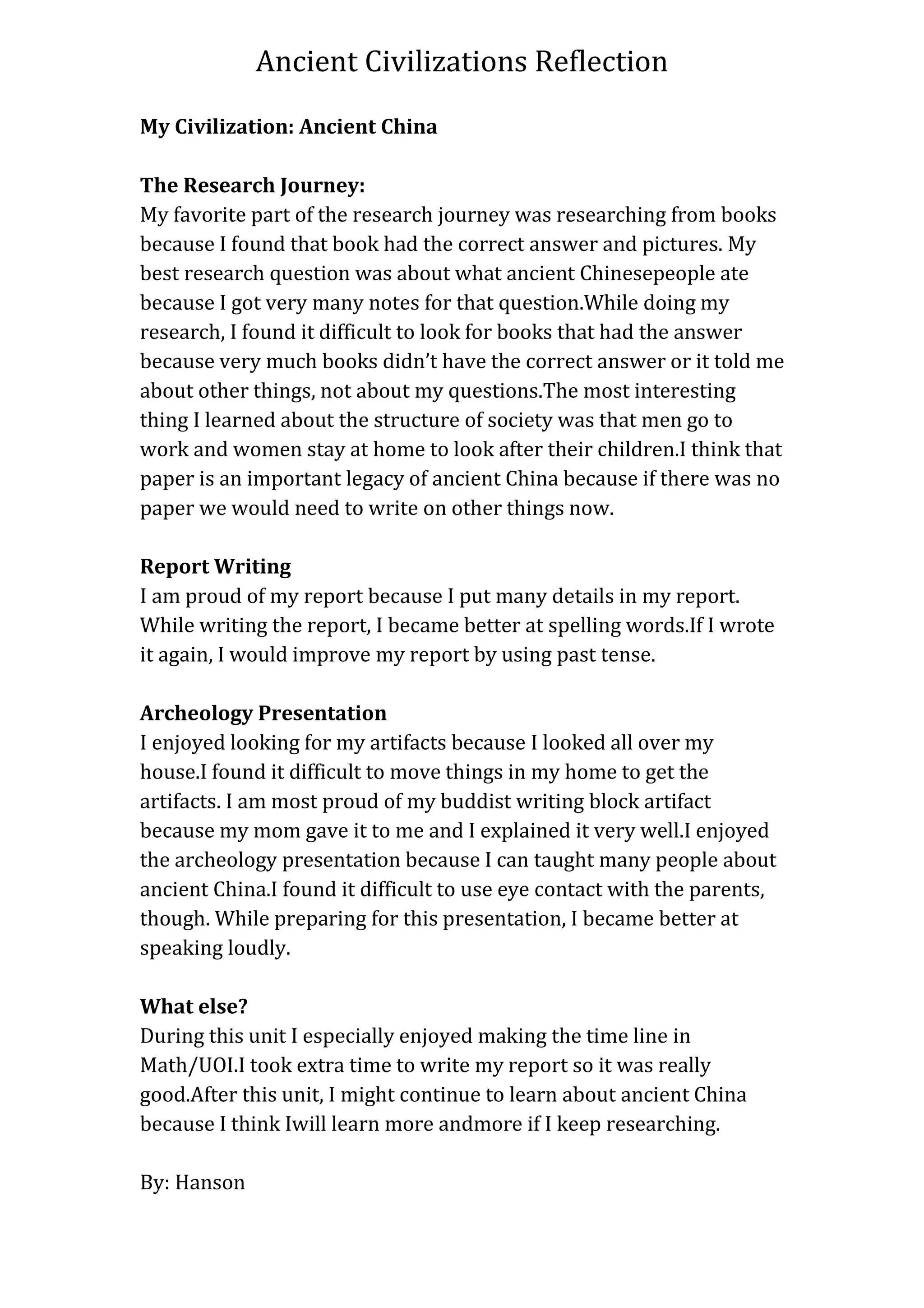 Ancient civilizations reflection | DOCX