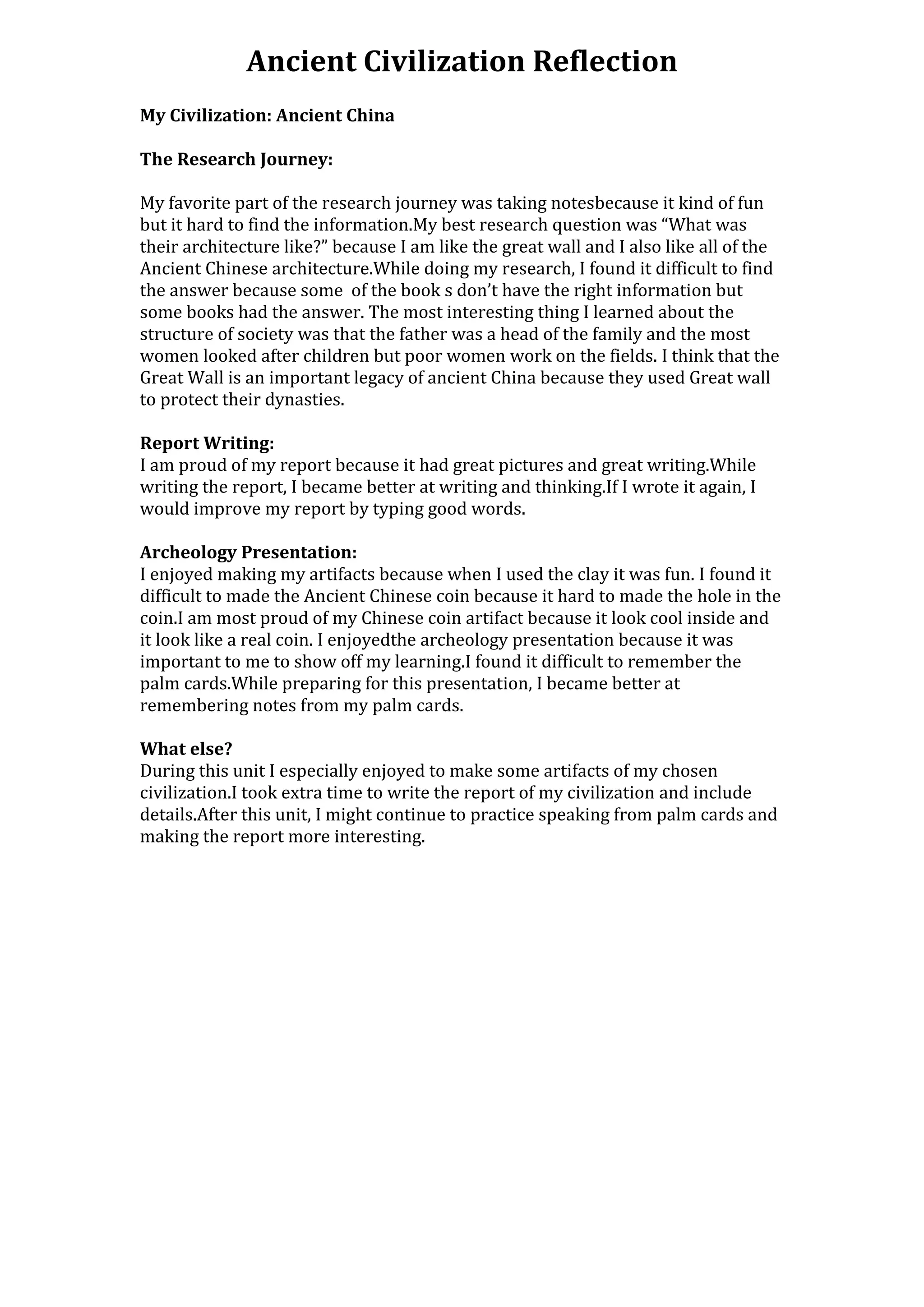 Ancient civilizations reflection | PDF