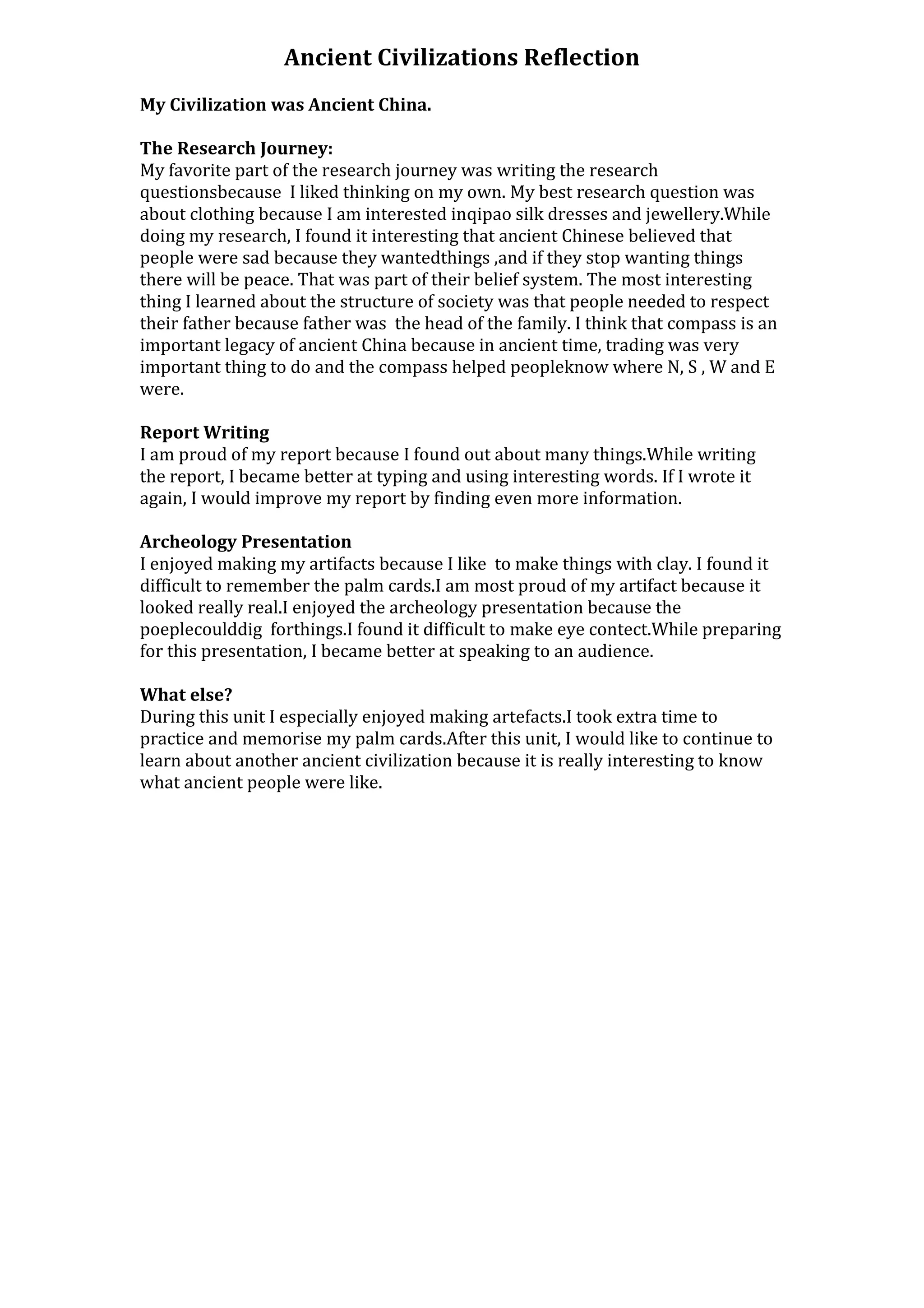 Ancient civilizations reflection | PDF