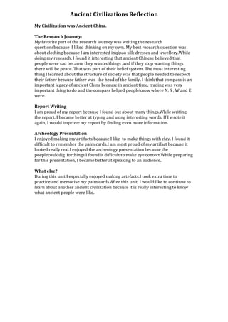 Ancient civilizations reflection | PDF