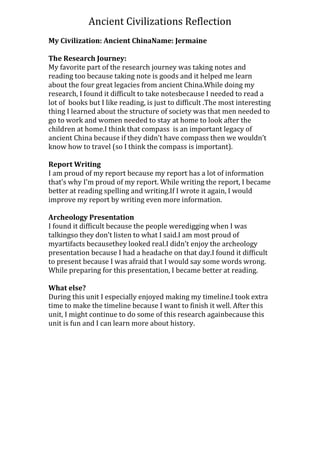 Ancient civilizations reflection | PDF